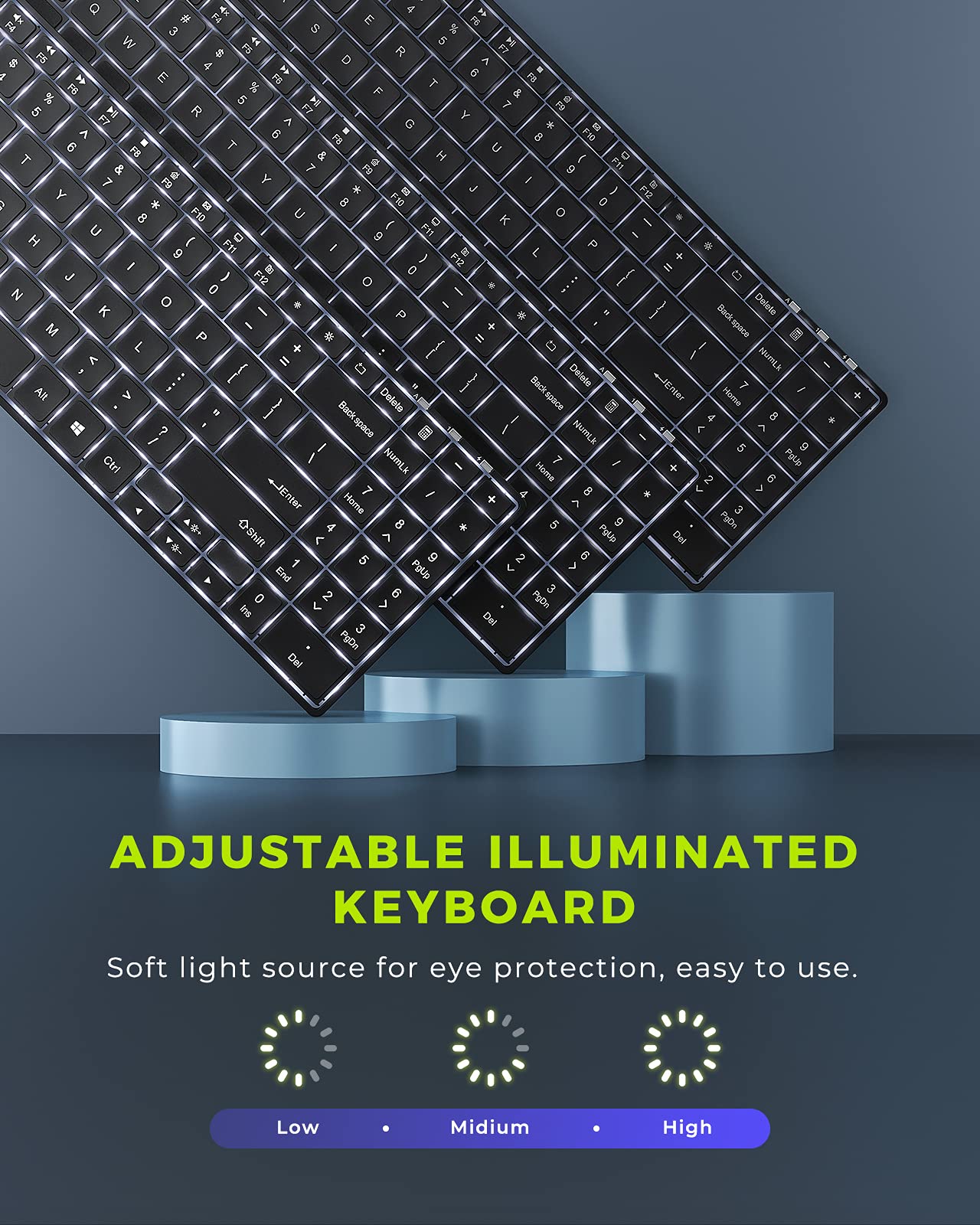 Wireless Rechargeable Keyboard and Mouse Combo Backlit, SURPAO Illuminated Ergonomic Keyboard and Mouse Set, 2.4G Ultra-Thin Portable Silent Keyboard Mouse for Computer/Laptops/Windows/Smart TV, Black