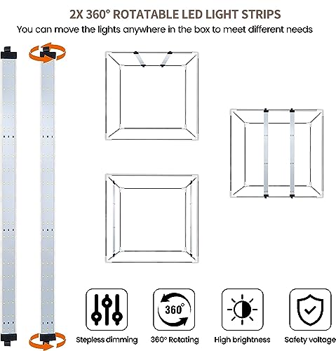 Lightbox, GLZ 24x24 Inch Photo Studio Light Box Shooting Tent Kit with Dimmable and Movable LED Lights, Carry Bag and 6 Color backdrops for Photoshoot (White Black Orange Blue Green Red)