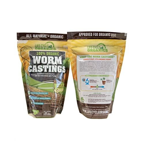 20 oz 100% Organic Worm Castings â Natural Superfood for Plant Growth, Root Development & Growing Healthier, Stronger Crops â Non Toxic & Kind to Soil â Resealable Zip Pouch â Life Cycle Organics