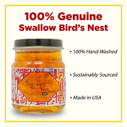 Golden Nest Premium Bird Nest Soup, Swallow Bird Nest 100% Natural - Made in USA, (燕窩) 6 bottles x 75ml (2.5 oz.) - (Red)