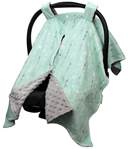 Top Tots Baby Car Seat Canopy Cover - Seafoam Grey and White Native Arrows