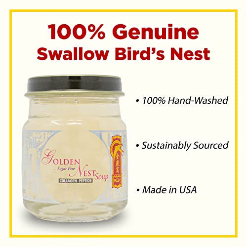 Golden Nest Premium Bird Nest Soup, Swallow Bird Nest 100% Natural - Made in USA, (燕窩) 6 bottles x 75ml (2.5 oz.) - (Collagen)