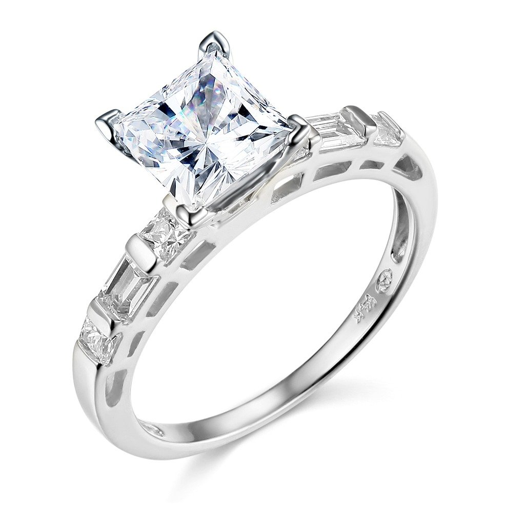 14k White Gold SOLID Engagement Ring and Wedding Band 2 Piece Set - Size 7