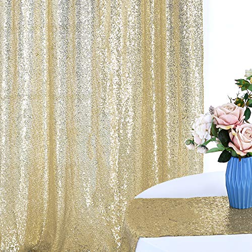 2×8FT-2PCS Champagne Gold Sequin Backdrop Curtains Panels, Photography Backdrop Glitter Curtains Fabric Background for Christmas Wedding Party Decor