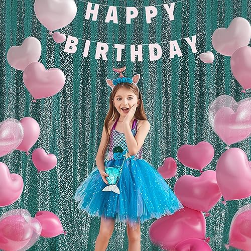 2×8FT-2PCS Hunter Green Sequin Backdrop Curtains Panels, Christmas Green Photography Backdrop Glitter Curtains Fabric Background for Christmas Wedding Party Decor