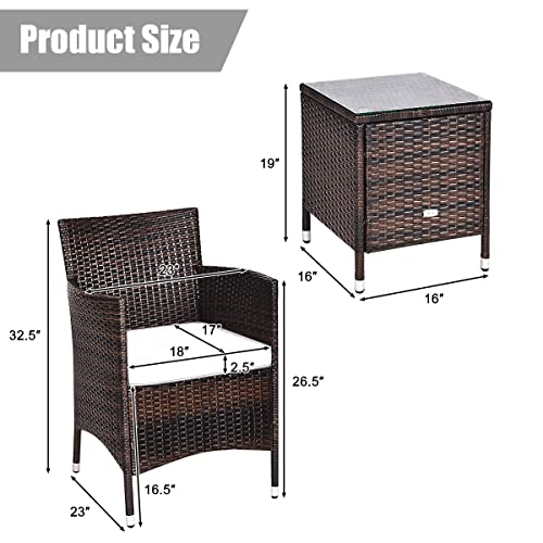 HAPPYGRILL 3-Pieces Patio Furniture Set Outdoor Rattan Wicker Conversation Set with Coffee Table Chairs & Cushions for Patio Garden Lawn Backyard Poolside