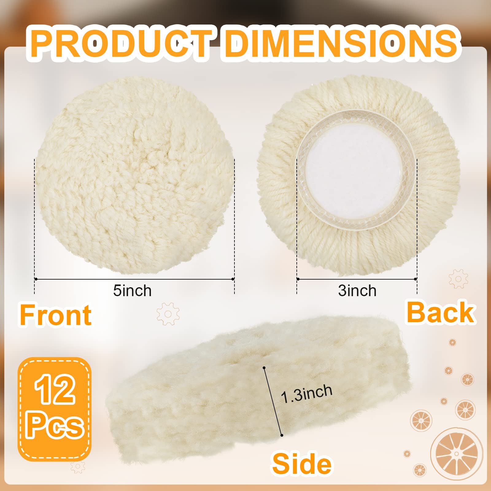 12 Pcs 3 Inch Polishing Pad Buffing Pads Kit Wool Polishing Pad Hook Loop Buffing Pads for Drill Curved Edge Compound Cutting Pad Wheel Polish Pad Car Body Repair Buffing Drill Polisher Attachment