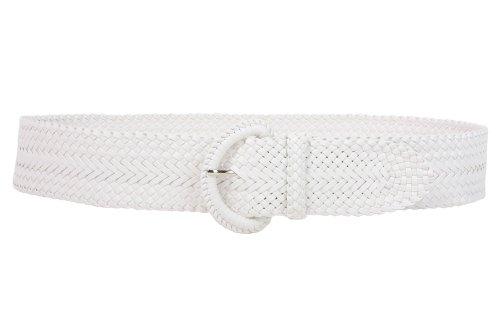 2 Inch Wide Hand Made Soft Metallic Woven Braided Round Belt, White | s/m (28"-30" waist)