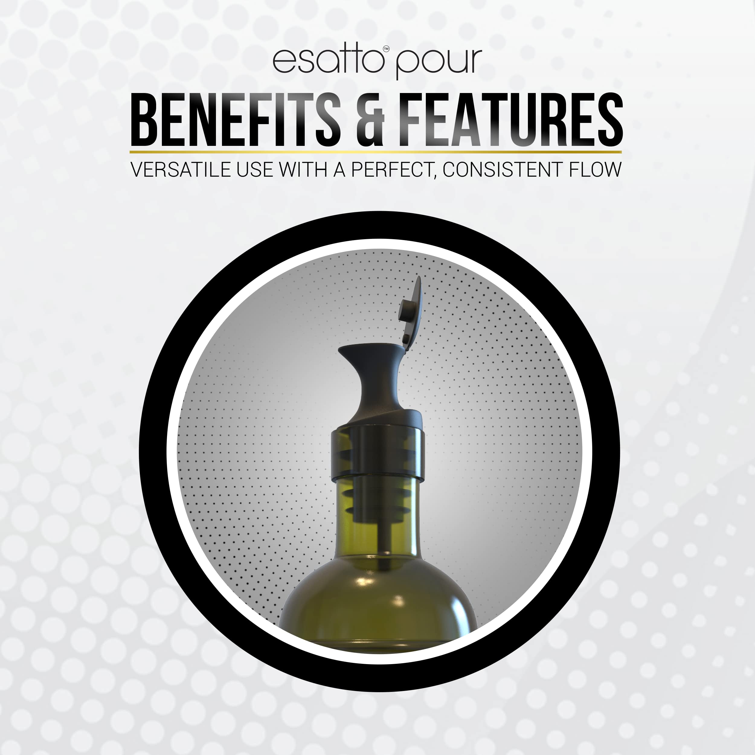 Esatto Pour and Seal, Plastic Bottle Pourers With Built In Lid β Easy and Precise Pouring, Lid for Storing and Healthy Practices, Professional Bar Tool, Pack of 12 Pieces Wine Stopper Pourer (Black)