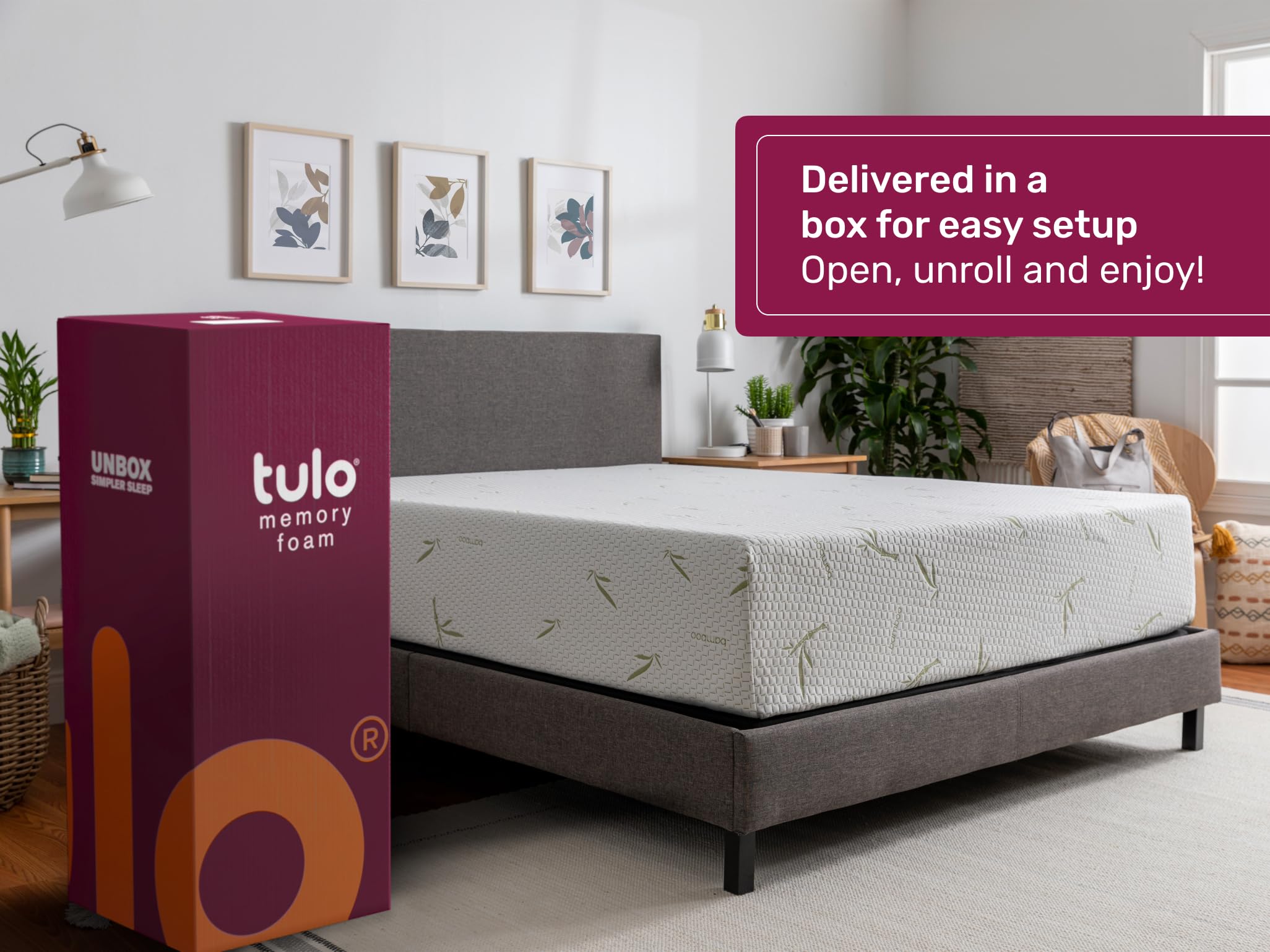 Tulo 8" Medium Comfort Memory Foam Bamboo Pressure Relief Mattress in a Box | Twin Size