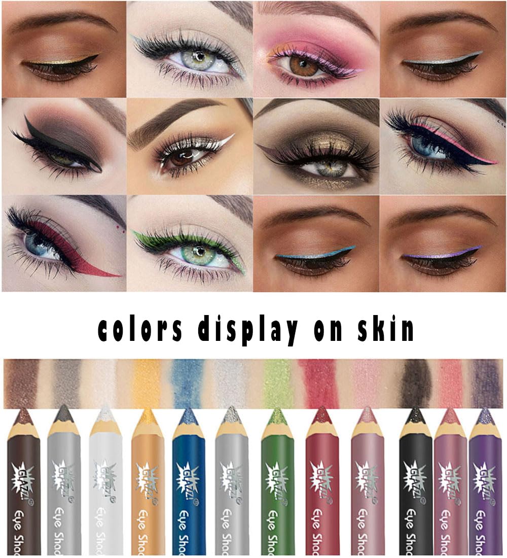 Linble Jumbo Glitter Eyeliner Pencils - 12 Metallic Colors Eyeliners & Eyeshadow Pencil Set, Natural Long Lasting Hypoallergenic Eye Makeup