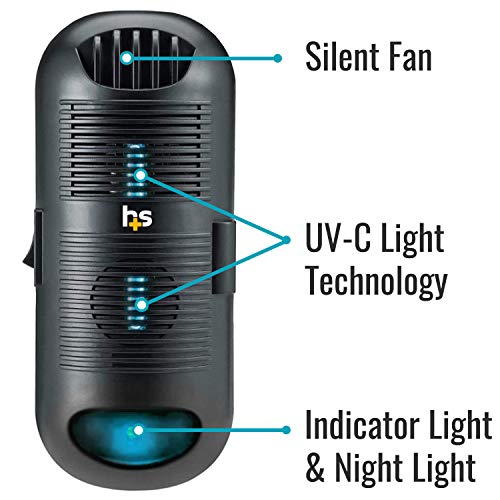 HealthSmart Air Purifier and Air Sanitizer with UVC Ultraviolet Light That Cleans up to 300 Square Feet Pluggable, Black, 1 Count