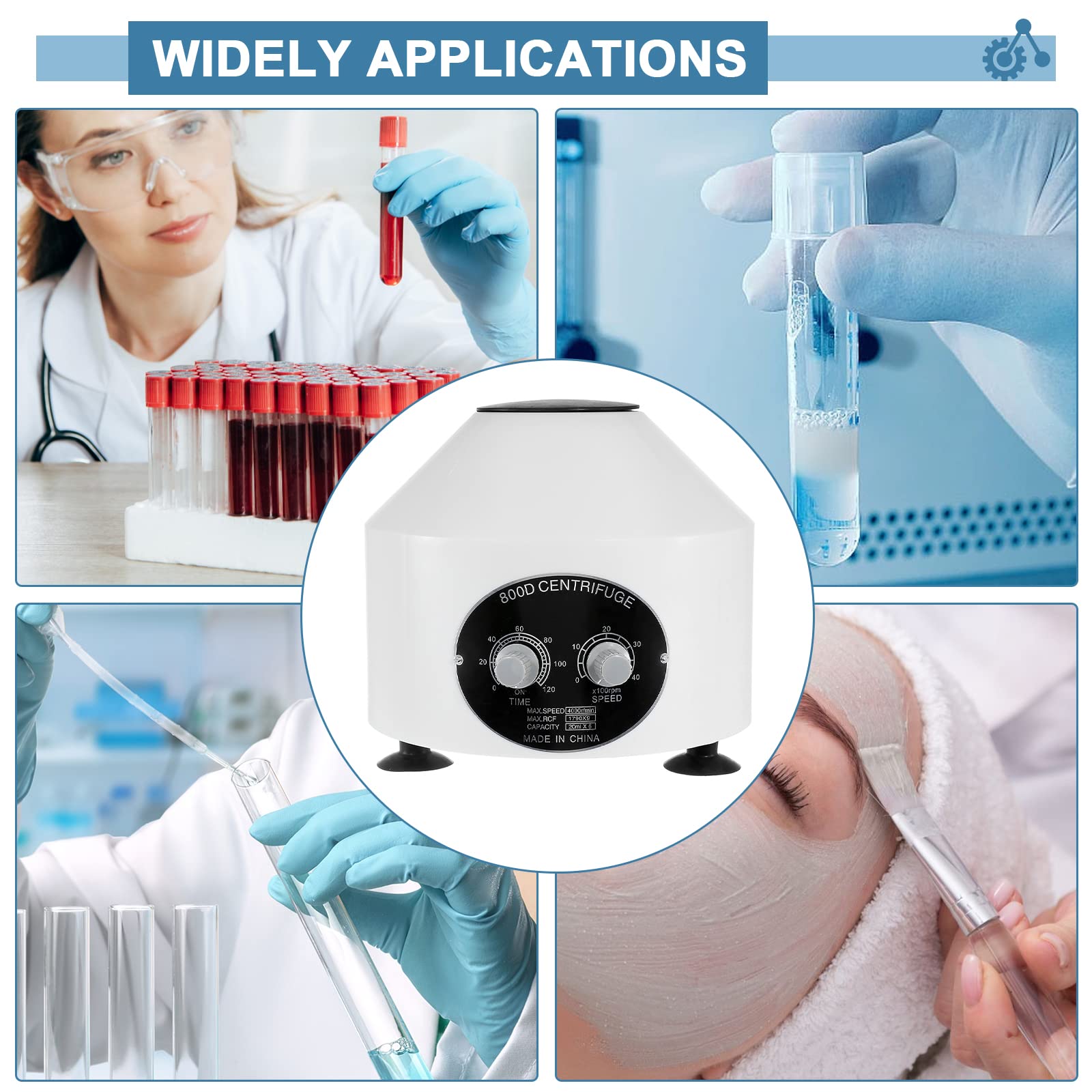 POWLAB Electric Centrifuge Machine Desktop Laboratory Benchtop Centrifuges Lab Medical Practice with Timer and Speed Control - Low Speed,4000 RPM, Capacity 20 ML x 6-110v