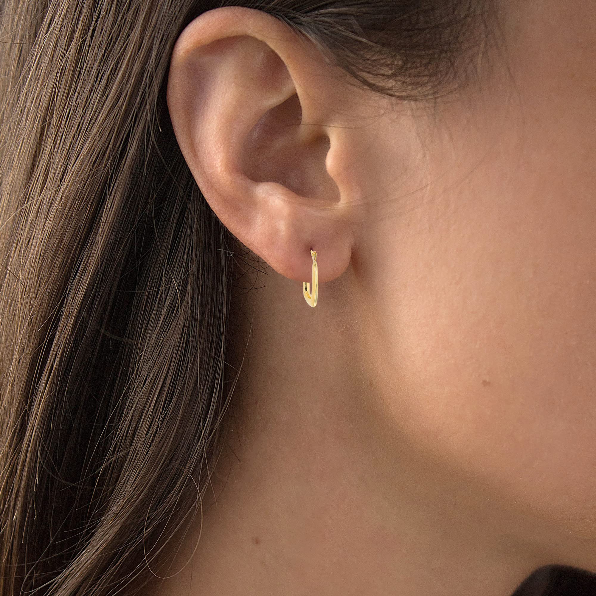14K Yellow Gold Square Hoop Earrings with Hinged Clasp | 2x17mm Hoop | Hypoallergenic Hoops For Sensitive Ears | Squared Hoops | Solid Gold Earrings For Women