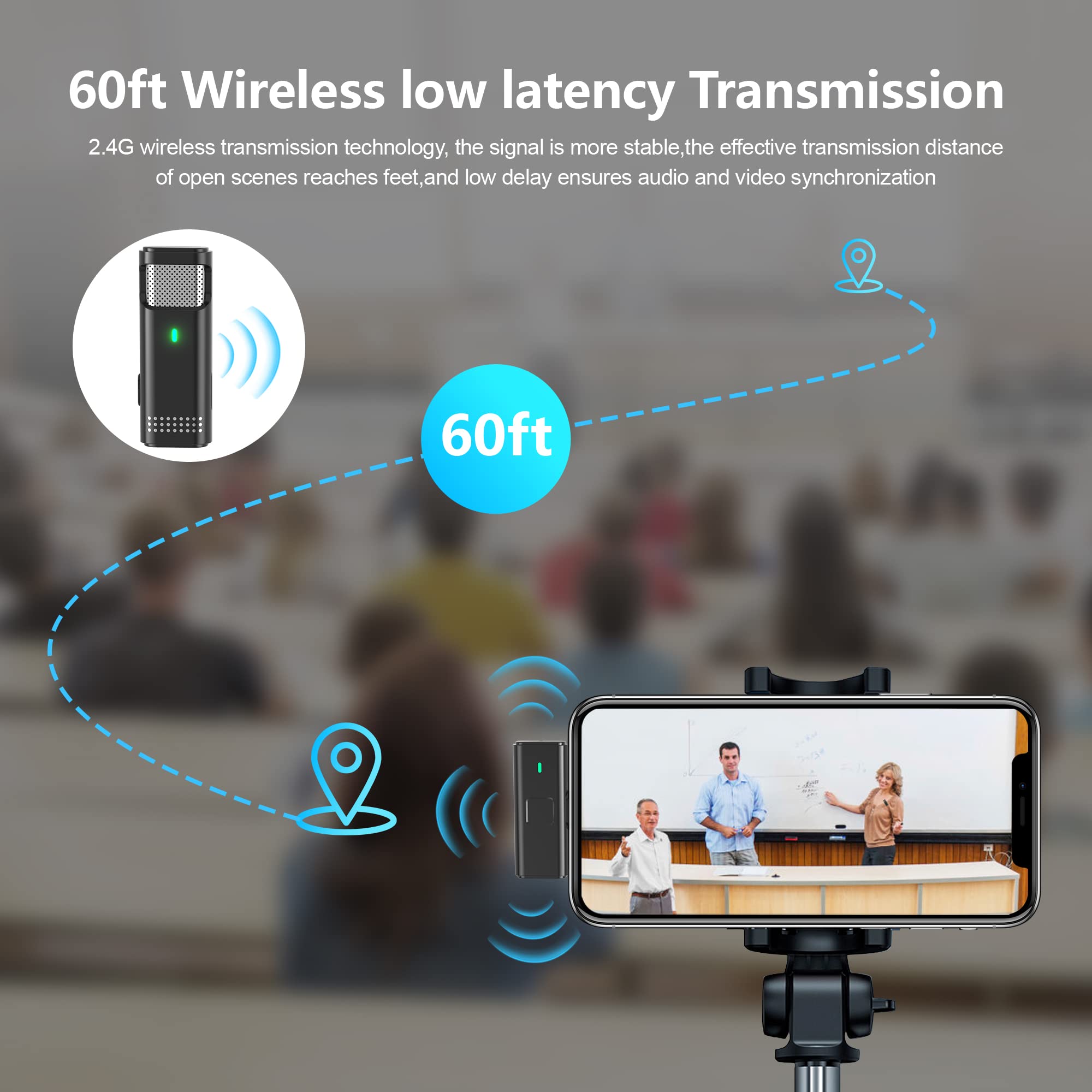2 Mic Wireless Lavalier Lapel Microphone for iPhone iPad, MK06 Plug-Play Wireless Lavalier Mic with Charging Case-Linkable within 60ft for Live Streaming, Short Videos, YouTube, Interview, Vlog