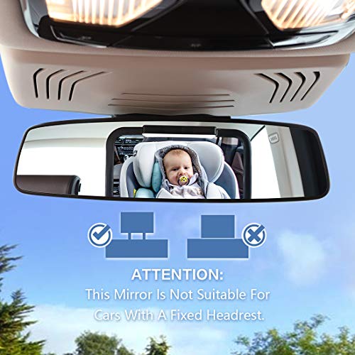 Baby Car Mirror with Light Innokids Dual Mode LED Lighting by Remote Control Clear View of Infant in Rear Facing Back Seat While Night Driving (Black)