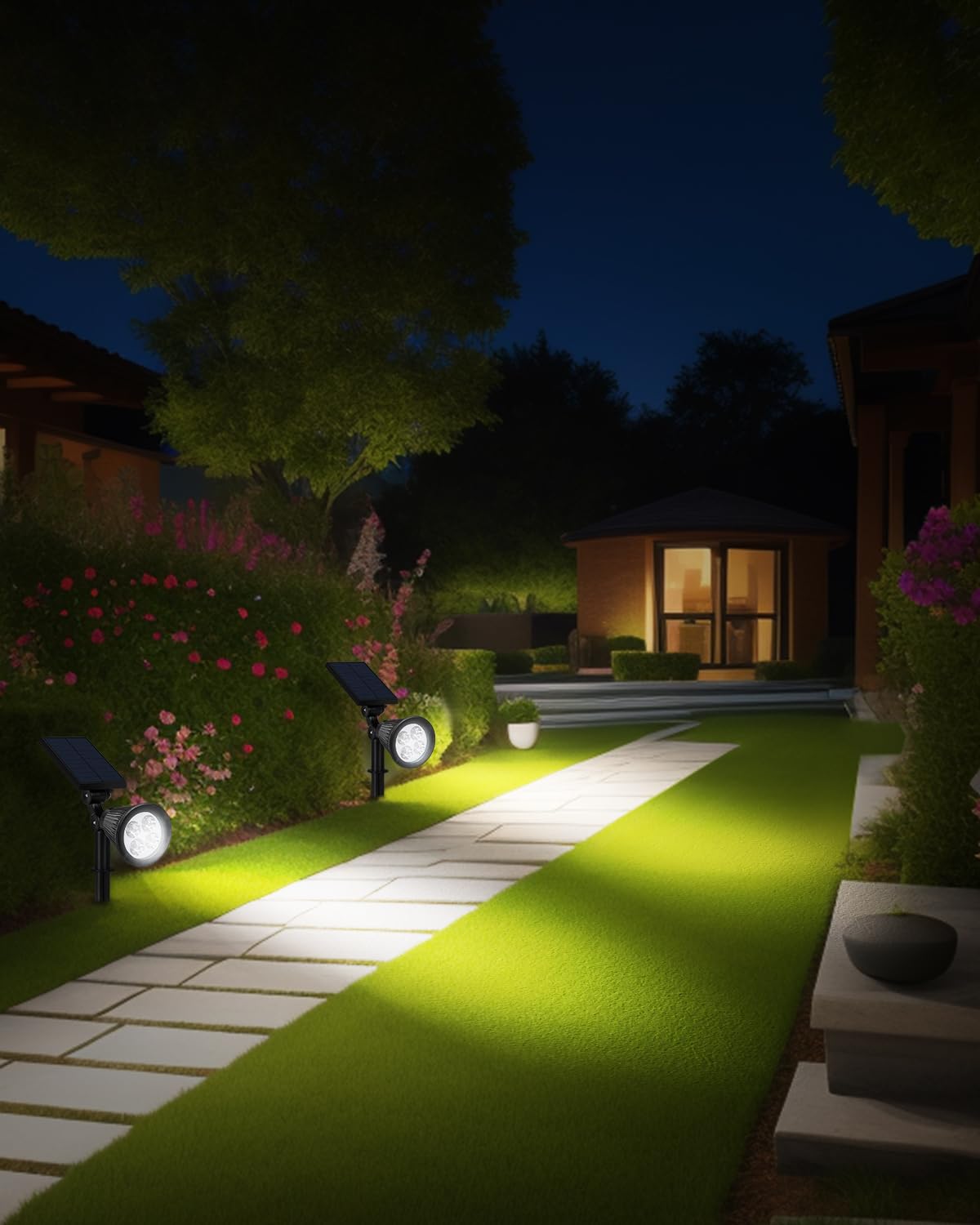 4 Pack Solar Powered Spot Lights Outdoor Waterproof LED Outside Landscape Spotlights Lighting for Trees, Flag, Plant, Wall, Yard, Garden, Backyard, House, Pathway, Adjustable Auto On/Off Uplighting