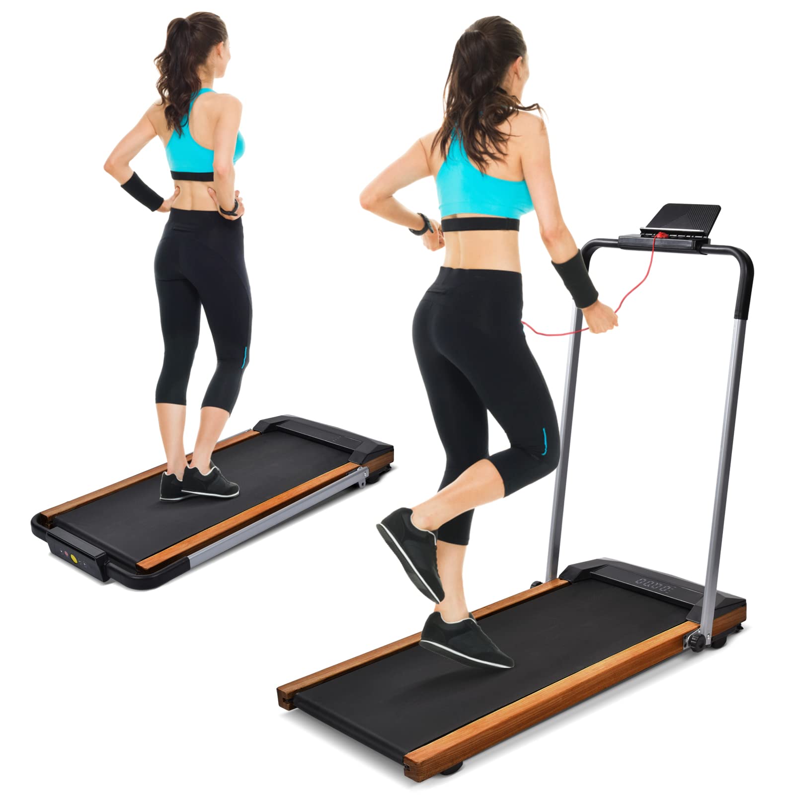 2 in 1 Under Desk Treadmill,2.25 HP Walking Pad Treadmill Under Desk for Home, Installation-Free Foldable Treadmill,Compact Portable Treadmill with Wheel, Walking Treadmill with Remote Control (BLACK)