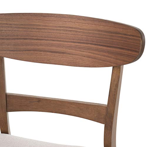 Christopher Knight Home Helen Mid-Century Modern Dining Chairs (Set of 4), Polyester,Rubberwood, Light Beige, Walnut