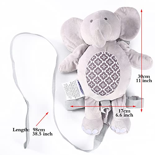Berhapy 2 in 1 Gray Elephant Toddler Safety Harness Backpack Children's Walking Leash Strap Baby Leash for 1-3 Years Old Kid Leash for Boys and Girls
