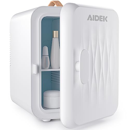 Aidek Cosmetic Makeup Mini Fridge for Skin Care, 4L Portable Beauty Fridges DIY Shelves for Bedroom, Dorm, Office, Small Refrigerator, AC/DC12v Car Cooler for Desktop and Travel (Frost White)
