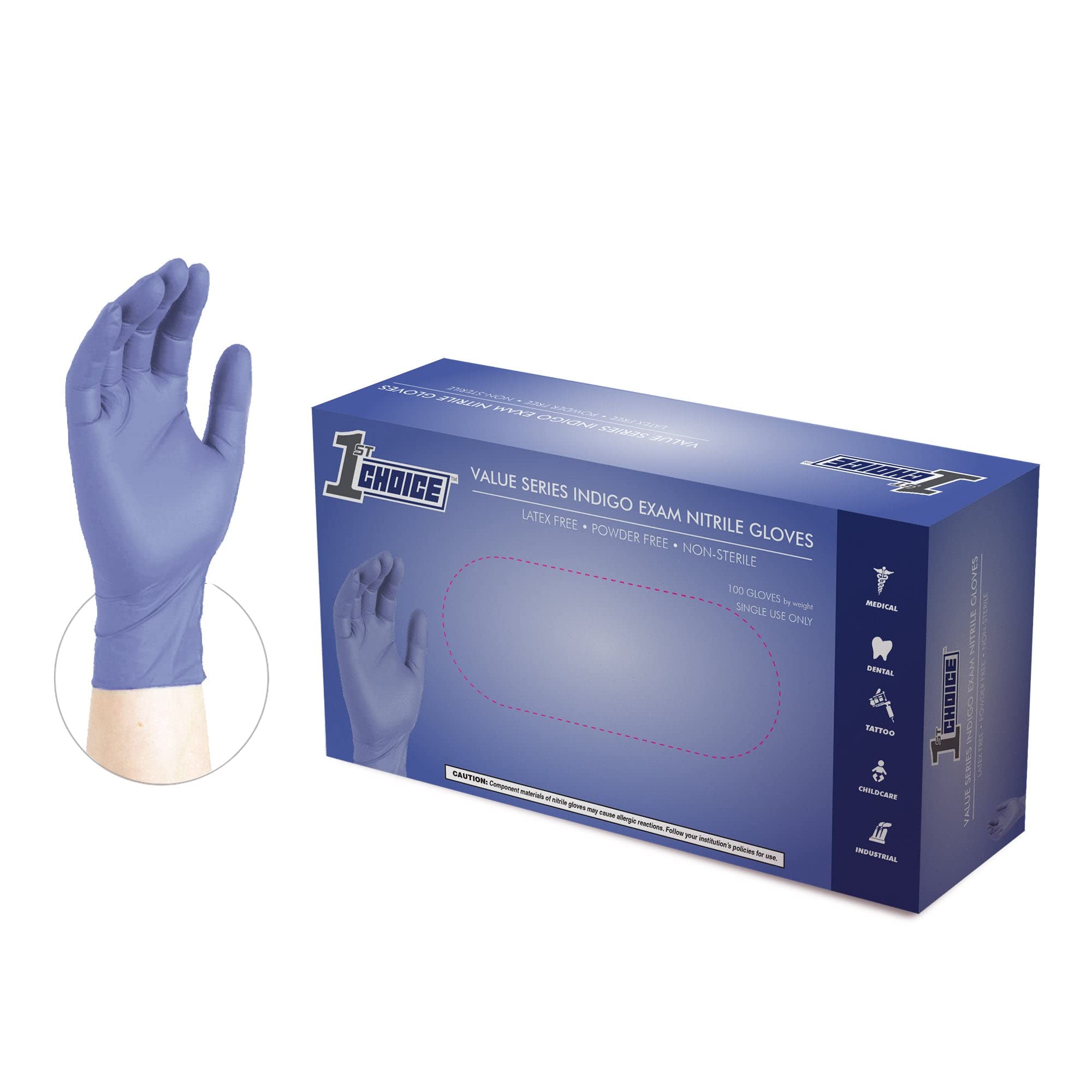 1st Choice Nitrile Disposable Gloves, 3 Mil Blue Nitrile Gloves Disposable Latex Free - Exam Gloves Large, Box of 100