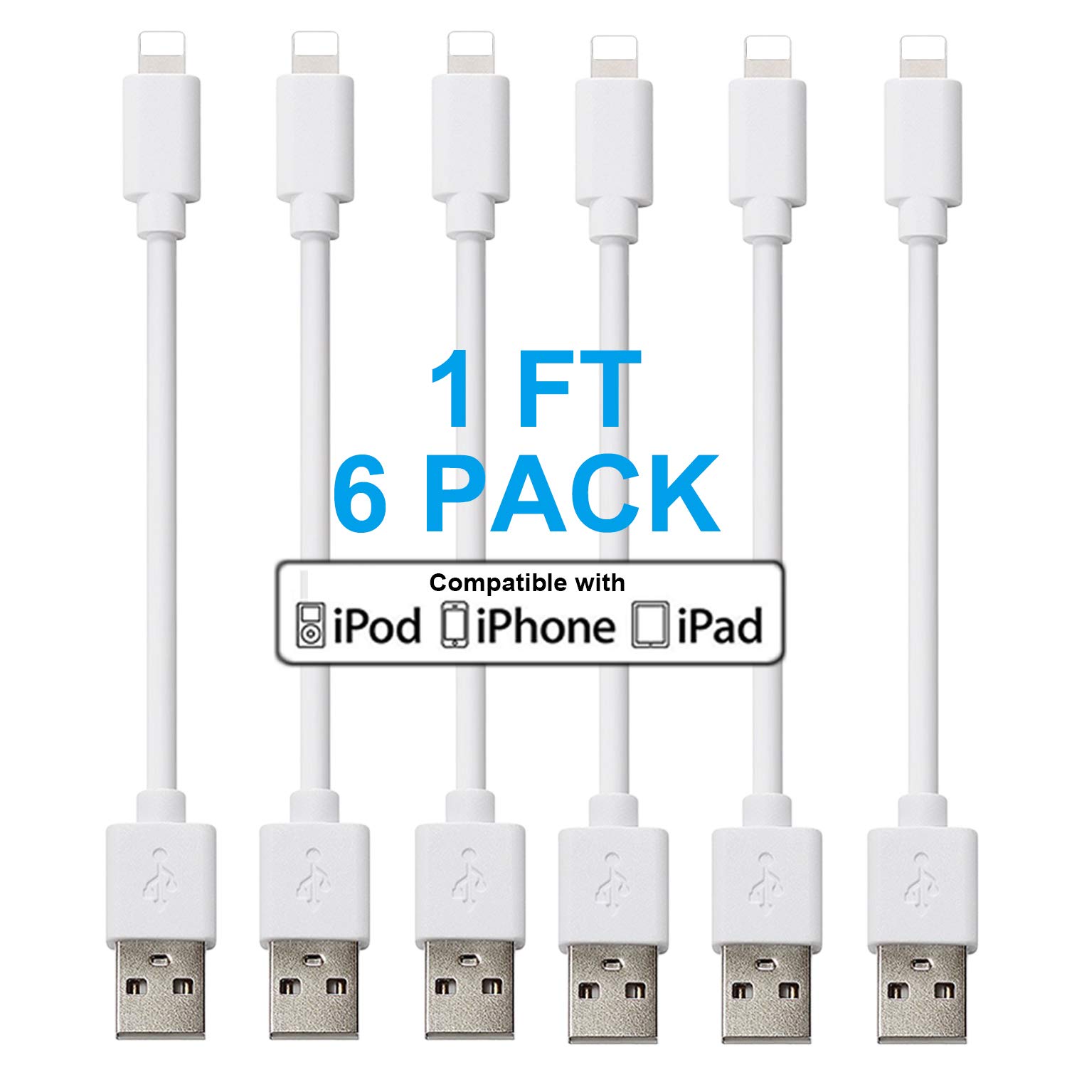 Short Phone Charger Cable (6 Pack 1 FT Cord) Compatible with Cellphone, All USB Charging Station, CLZHome Fast Charge & Sync Data Cables for Phone 11 Pro Xs MAX XR X 8 7 7 Plus 6s 6s Plus 6 6 Plus
