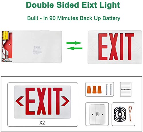 OSTEK Red LED Exit Emergency Sign Light - Standard - Battery Backup, Dual LED Lamp ABS Fire Resistance UL-Listed 120-277V (RED EXIT SIGN)