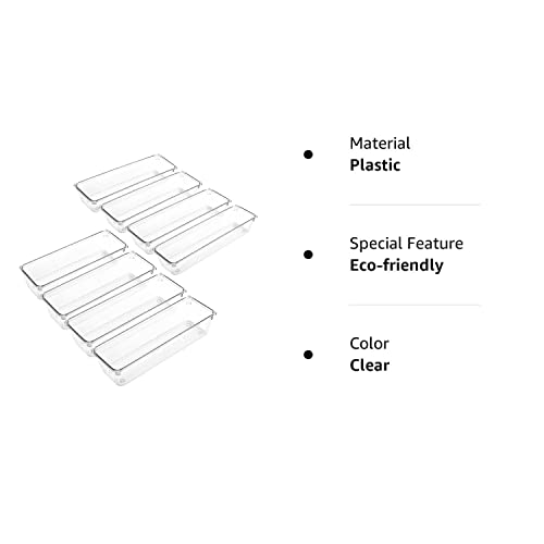 LotFancy Clear Plastic Drawer Organizers, 8 Pack, 9''×3''×2'' Storage Tray for Utensil, Cutlery in Kitchen, Bathroom, Cabinet Drawer, Makeup Vanity Bin Divider