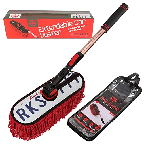 Car Duster Exterior Scratch Free Extendable Handle,Wax Cotton Hair Car Brush Kit for Car,Truck,SUV,RV and Motorcycle,Duster for car Cleaning,No Lint(CA Designer License Plate)