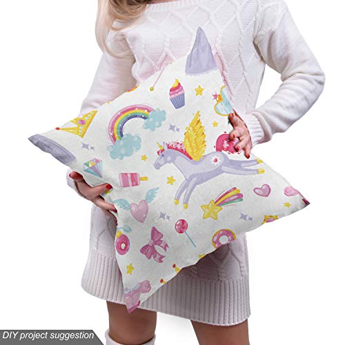 Ambesonne Rainbow Fabric by The Yard, Repetitive Unicorn Pegasus with Funny Cartoon Items, Decorative Fabric for Upholstery and Home Accents, 1 Yard, Lilac Yellow