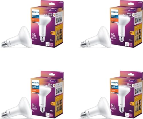 PHILIPS LED Flicker-Free Frosted Dimmable BR30 Light Bulb - EyeComfort Technology - 650 Lumen - Soft White (2200K) - 7.5W=65W - E26 Base - Title 20 Certified - Ultra Definition - Indoor - 4-Pack
