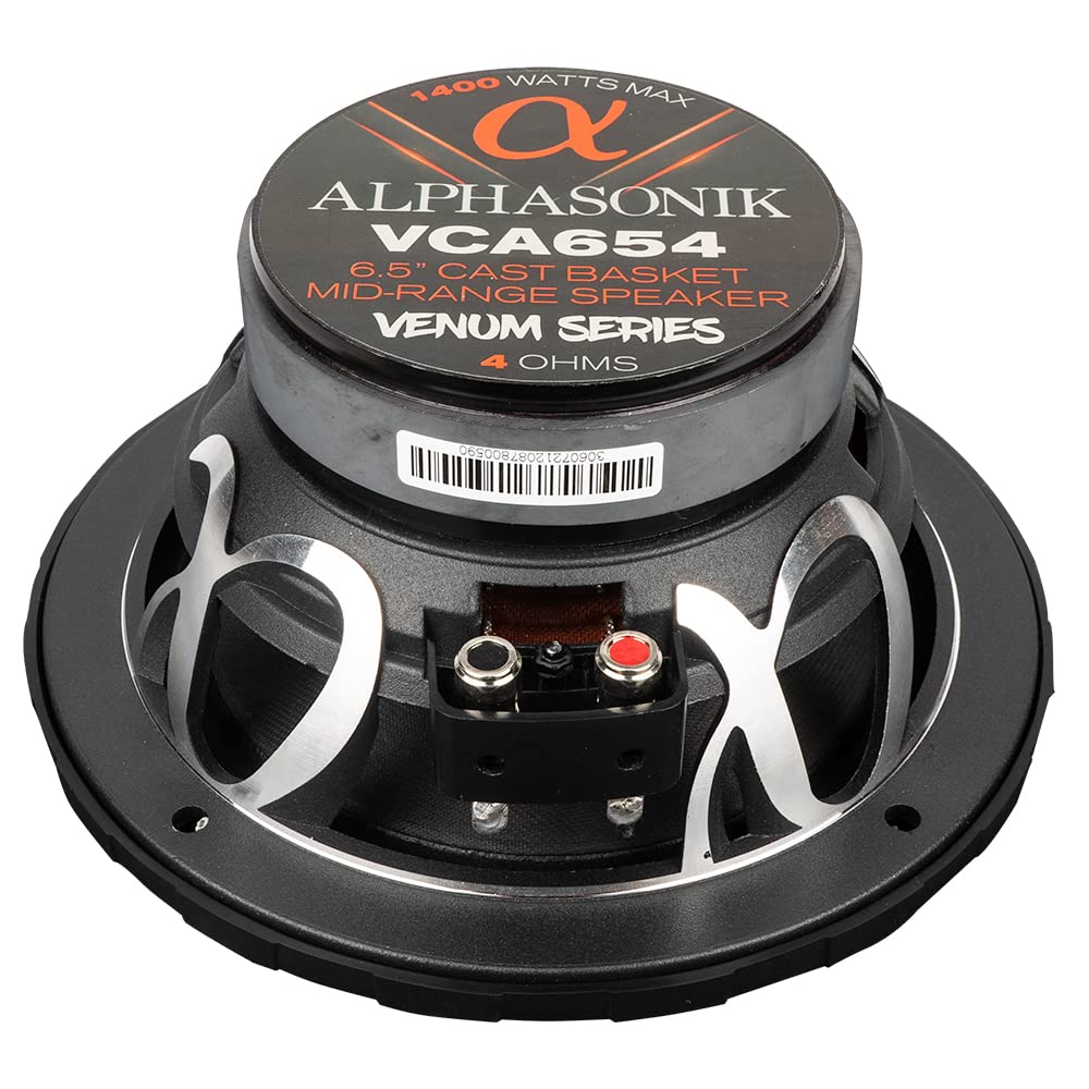 Alphasonik 1 Pair of VCA654 VENUM PRO Series 6.5" 1400 Watts Max 350 Watts RMS Mid-Range Car Audio Speaker 4-Ohm Proprietary Grille, Cast Basket, Cloth Surround, Non Pressed Paper Cone, Ferrite Magnet