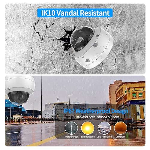 HITOSINO 4MP Dome PoE IP Camera - DarkFighter 0.003 Lux@F1.4, Smart VCA Human/Vehicle Detection, 98ft Night Vision, Mic, Alarm Input/Output, Metal IP67 IK10
