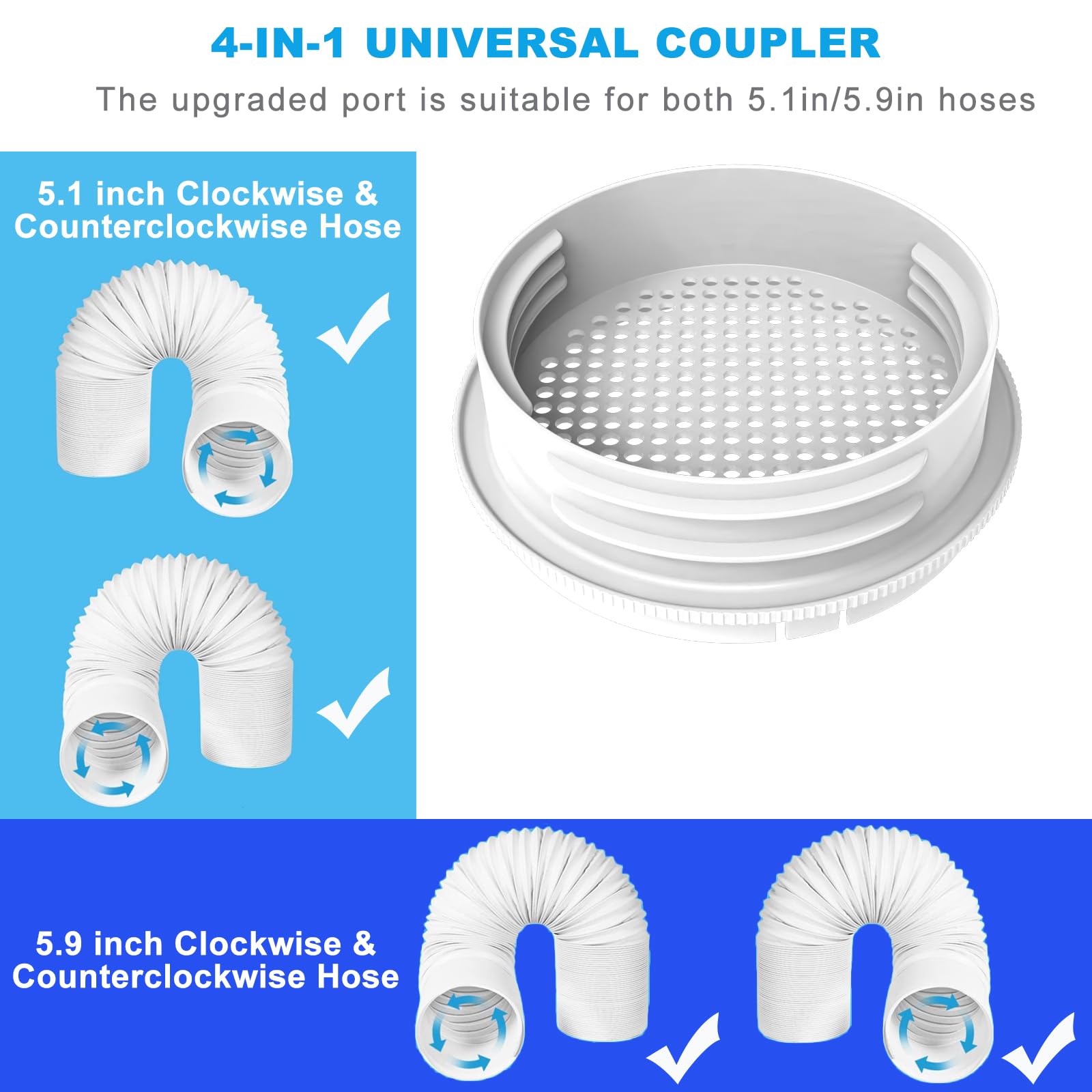 2024 New Portable Air Conditioner Window Kit with Universal Coupler for 5.1"/5.9" Exhaust Hose, Mobile A/C Window Vent Seal Kit with 4 Adjustable Seal Plates for Vertical/Horizontal Sliding Window