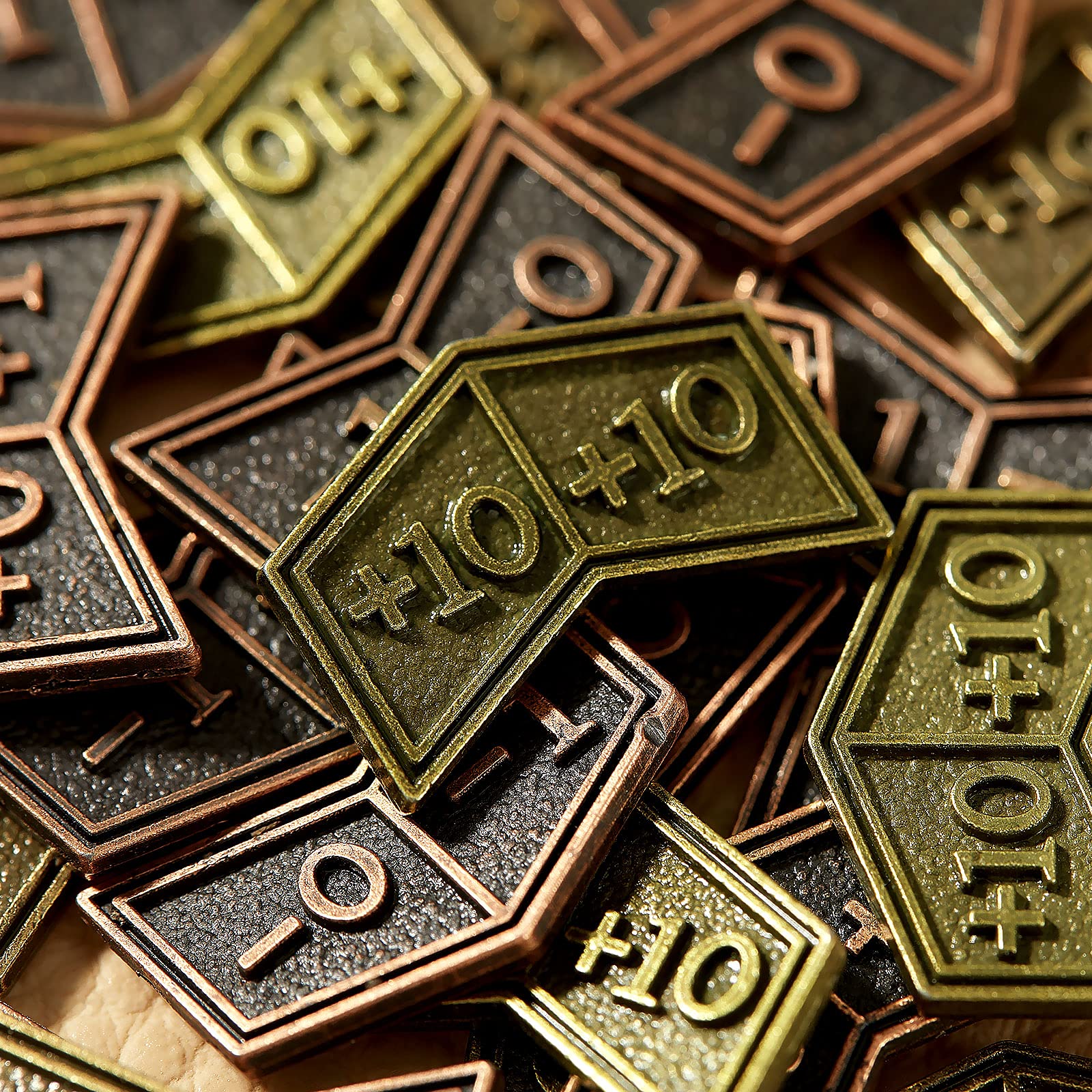 60 Pieces Magic Gathering Counters Tokens Antique Gold Metal Tokens Counters Double Sided Compatible with CCG and MTG with Velvet Drawstring Pouch