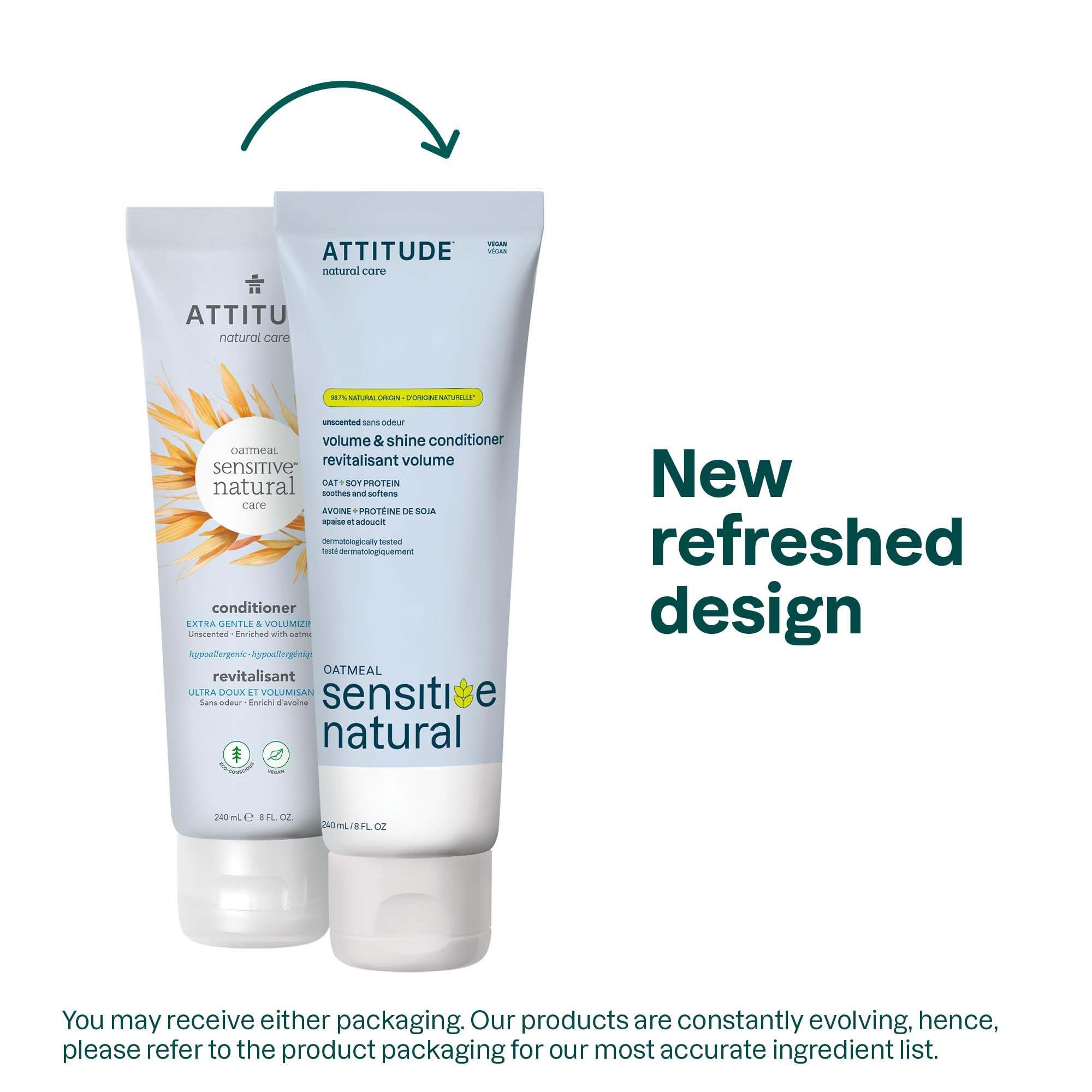 ATTITUDE Hair Conditioner for Sensitive Dry Scalp, Soothing Oat, Naturally Derived Ingredients, Dermatologically Tested, Vegan Detangler, Extra Gentle, Unscented, 8 Fl Oz