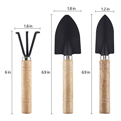 3-Piece Mini Garden Plant Tools Sets, Small Shovel Rake Spade Wood Handle for Loose Succulents Potted Flower Seedling Soil Garden Tool Sets