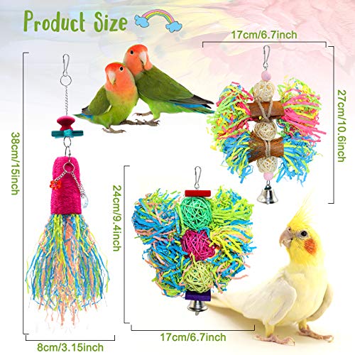 BWOGUE Bird Chewing Toys Parrot Shredder Toy Shred Foraging Hanging Cage Toy for Conure Cockatiel African Grey Amazon (3 Pack)