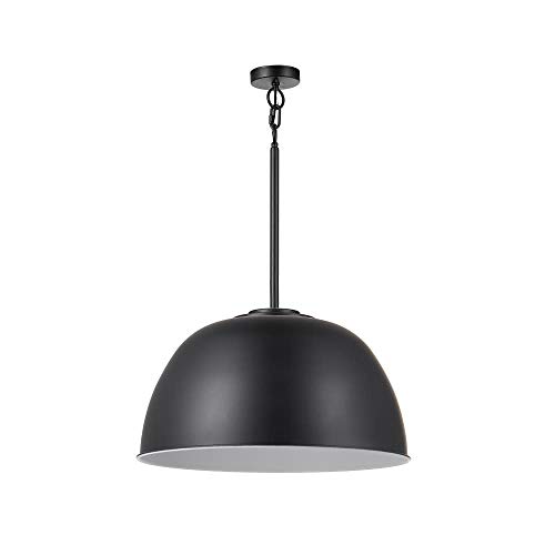 Globe Electric 66006 Warren 1-Light Pendant Light, Matte Black, White Interior, CEC Title 20 LED Bulb Included