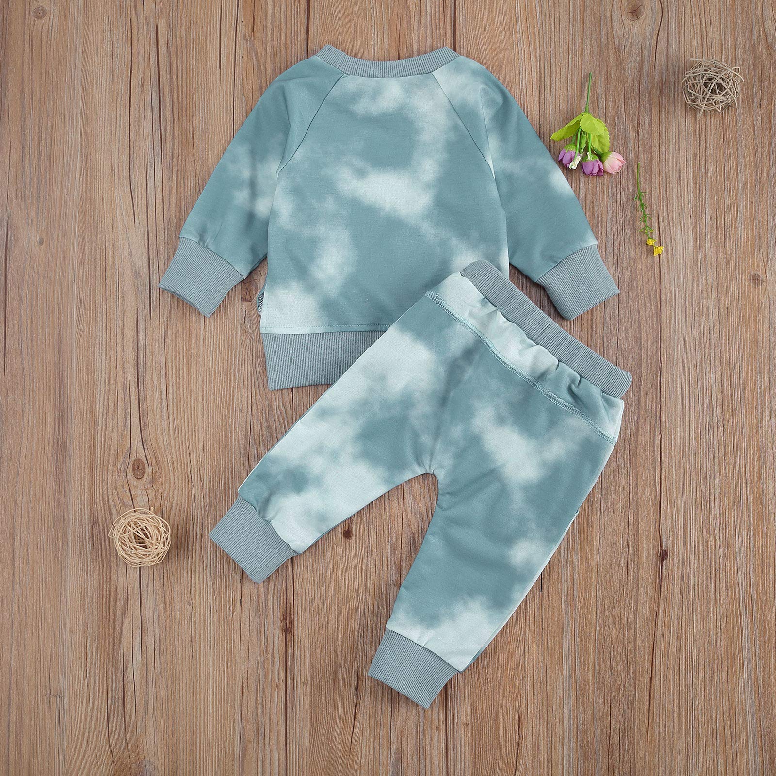 Muasaaluxi Newborn Baby Boys Outfits Long Sleeve Top Pullover Sweatshirt Long Pants Pajamas 2Pcs Tie Dye Clothes Set (Blue Gray, 0-6M)