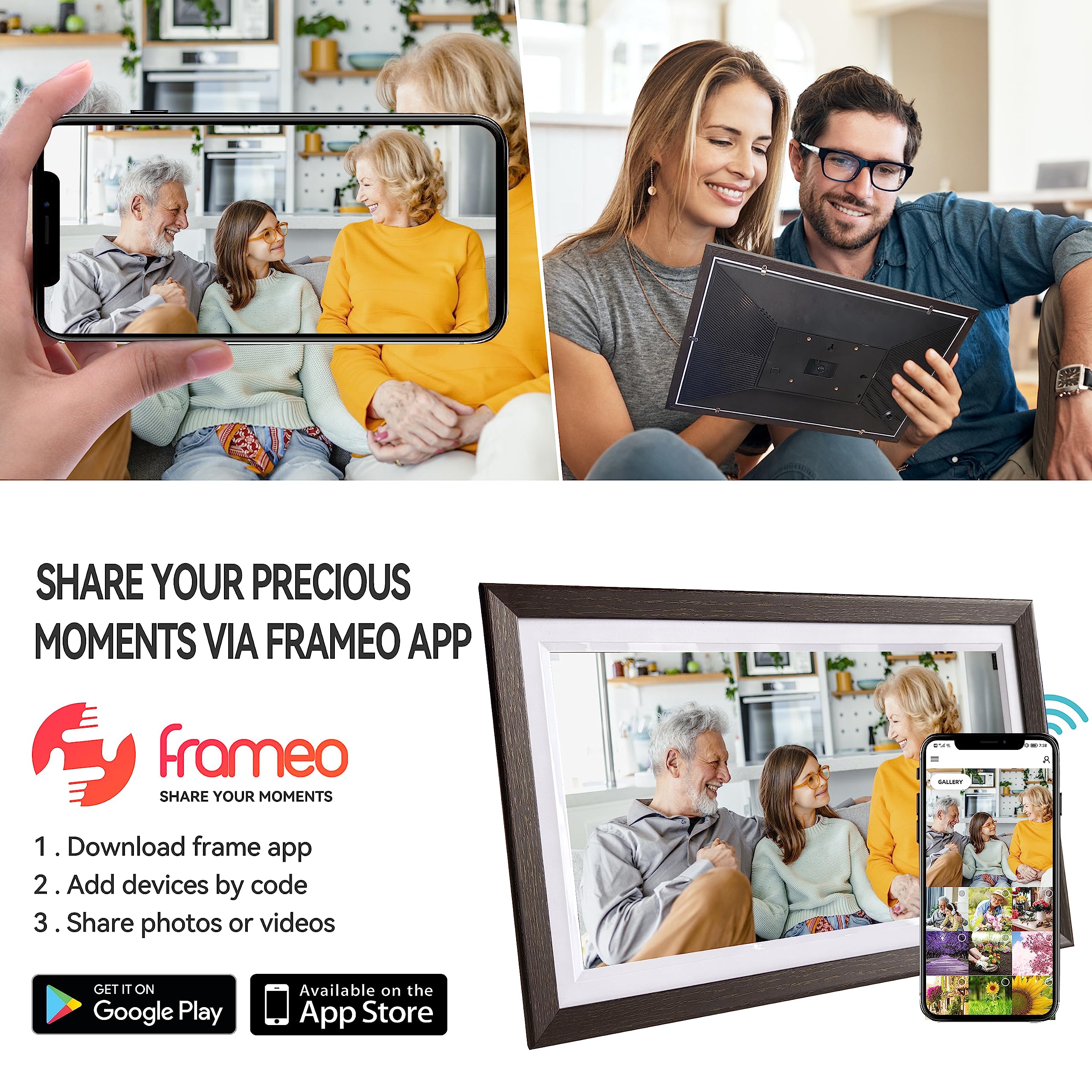 15.6 inch WiFi Digital Picture Frame 32GB Large Storage Digital Photo Frame, IPS HD 1080P Touch Screen Smart Photo Frame, Auto-Rotate, Wall Mountable, Easy Setup to Share Photos/Videos via Frameo APP
