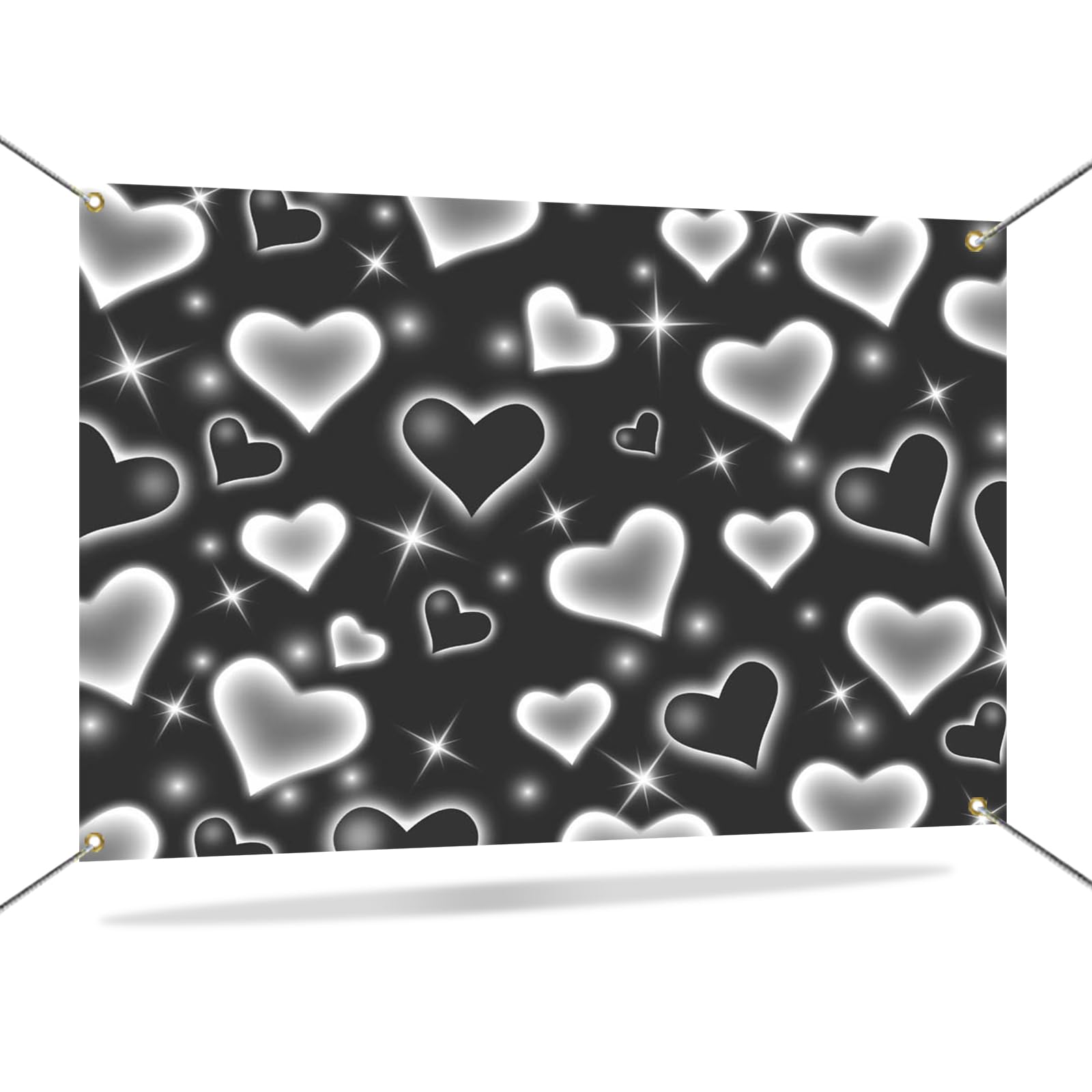 Mocsicka Black Heart 2000s Backdrop for Photoshoot Old School Photography Background 2000s Heart Valentine's Day 90s Banner Photo Booth Studio