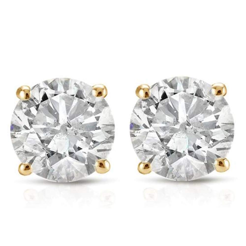 14k Yellow Gold 1 Ct T.W. Round-Cut Natural Certified Diamond Studs 4-Prong Women's Earrings With Screw Backs