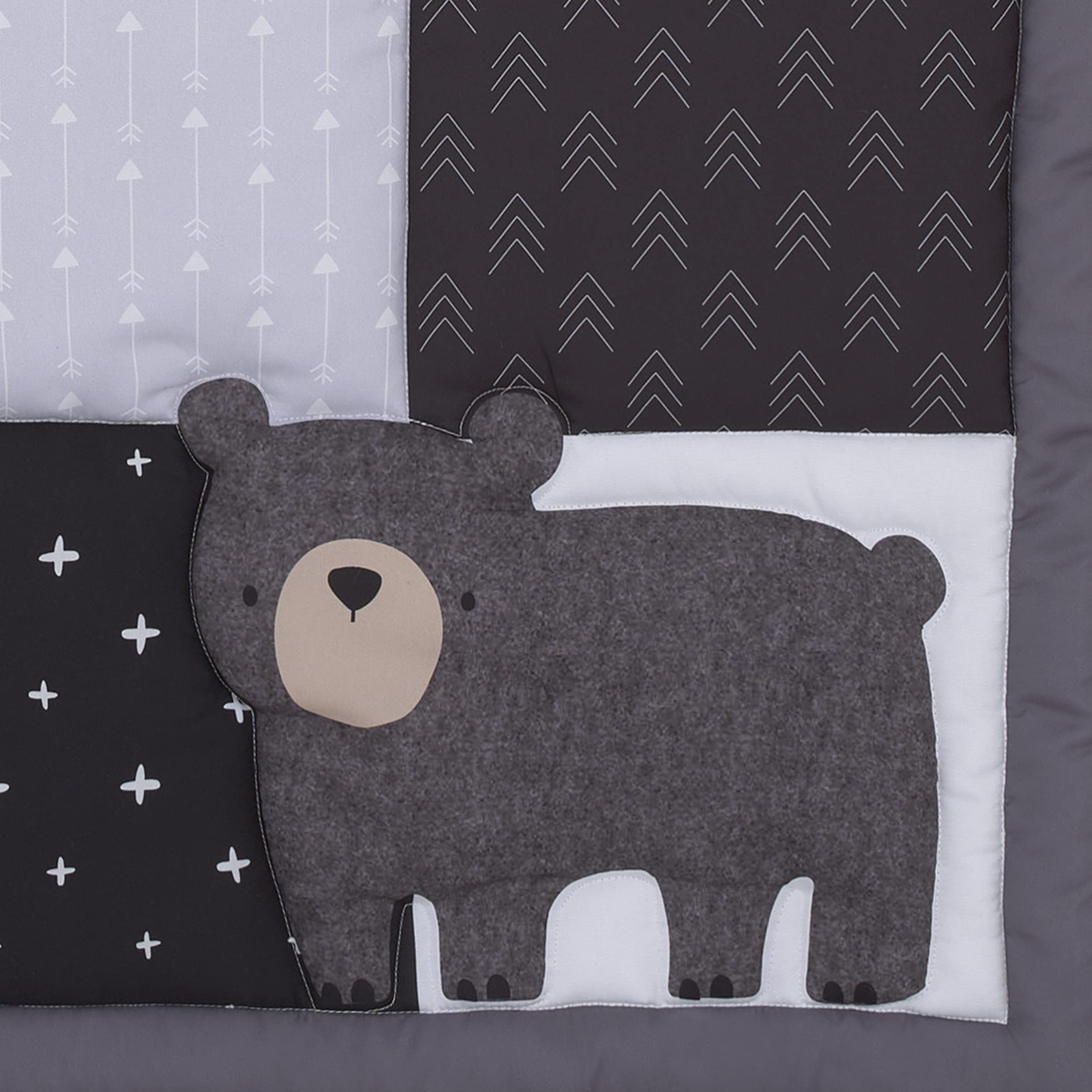Little Love by NoJo Little Man Cave Grey, Red, Black and Ivory, Bear, Fox, Moose, Buffalo Check and Arrows Rustic 3 Piece Nursery Mini Crib Set - Comforter and Two Fitted Mini Crib Sheets
