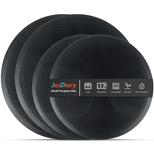 4PCS, JesDiary 10&8 Inch Silicone Trivets for Hot Dishes Pots Pans, Multi-Purpose Microwave Mat, Pot Holders, Hot Pads for Kitchen Countertop, Hot Plates to Protect Quartz Table, Heat Resistant, Black