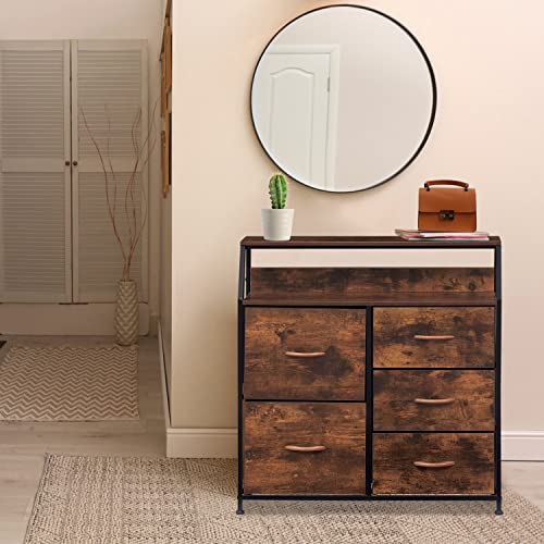 AIIT Kinlife Drawer Dresser Storage Tower, 5-Drawer Organizer Unit with MDF Board Tabletop, Organizer Tall Fabric Storage Tower for Bedroom Kitchen Living Room Study Entryway