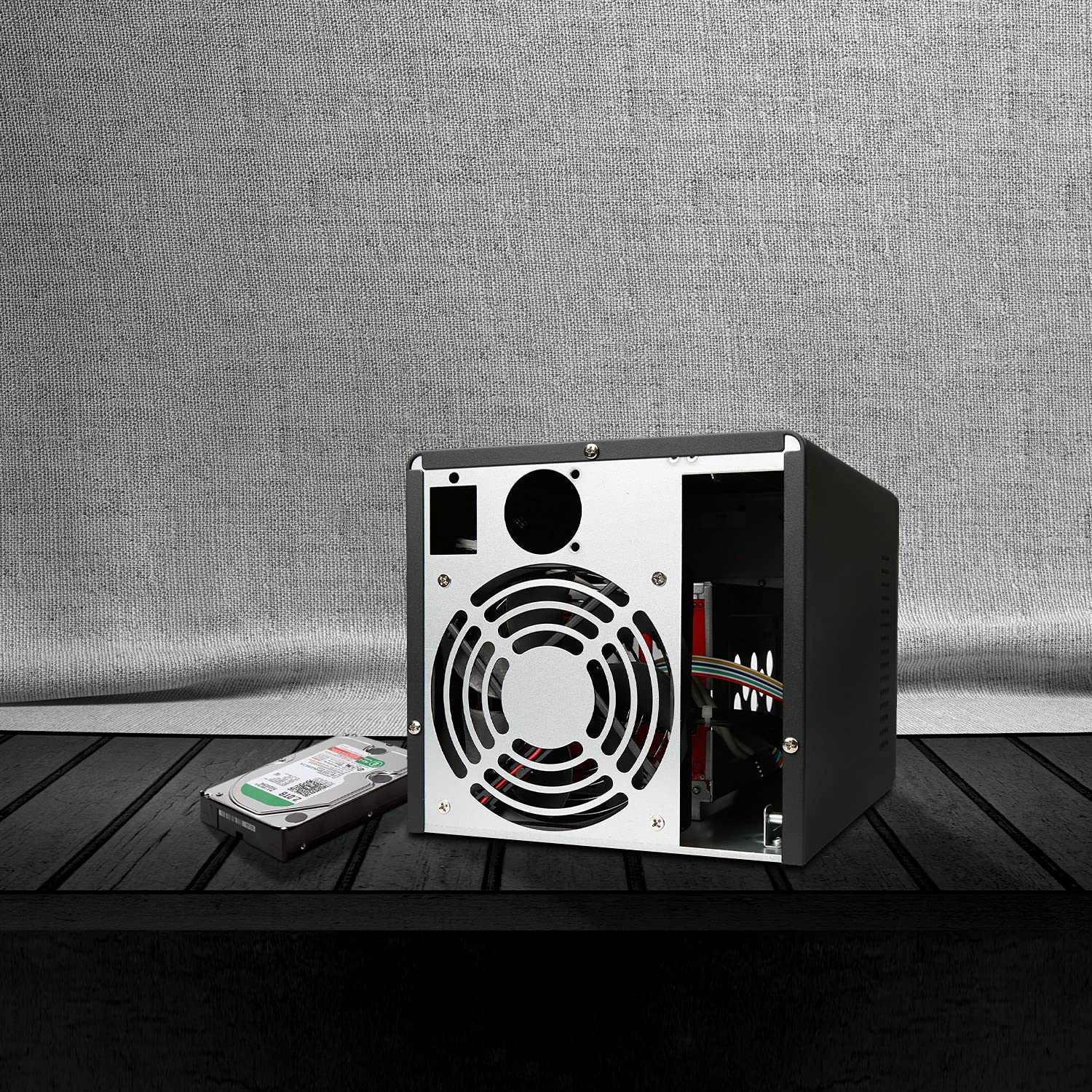 NAS Case 4-Bay K3 Chassis, AUDHEID New Network Storage Server, Compatible Flex PSU Mini-ITX, 4 x 2.5/3.5" Tray, Network Attached Storage Enclosure with 2 Front USB Ports and 1x12cm Chassis Fan