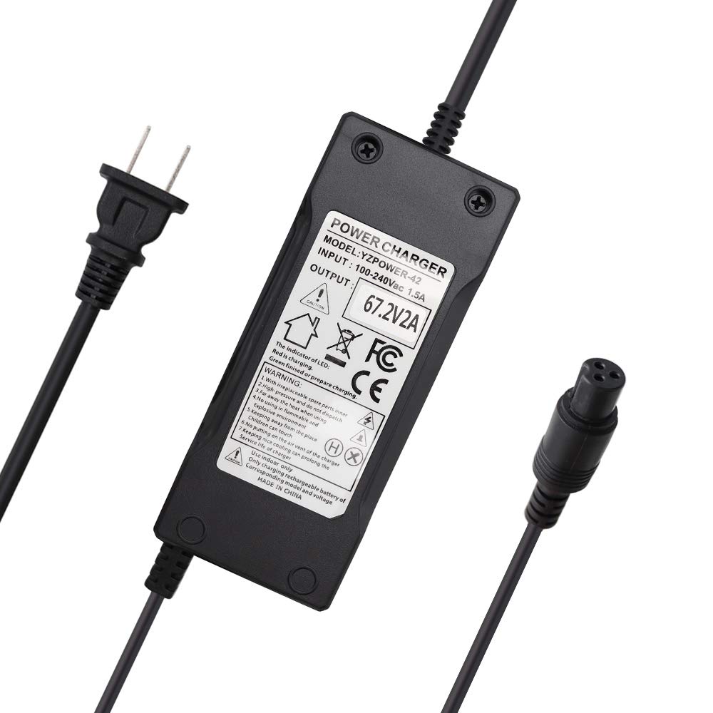 New 67.2V 2A Battery Charger for 60V 16S Lithium Batteries Pack 3-Prong Inline Female Connector