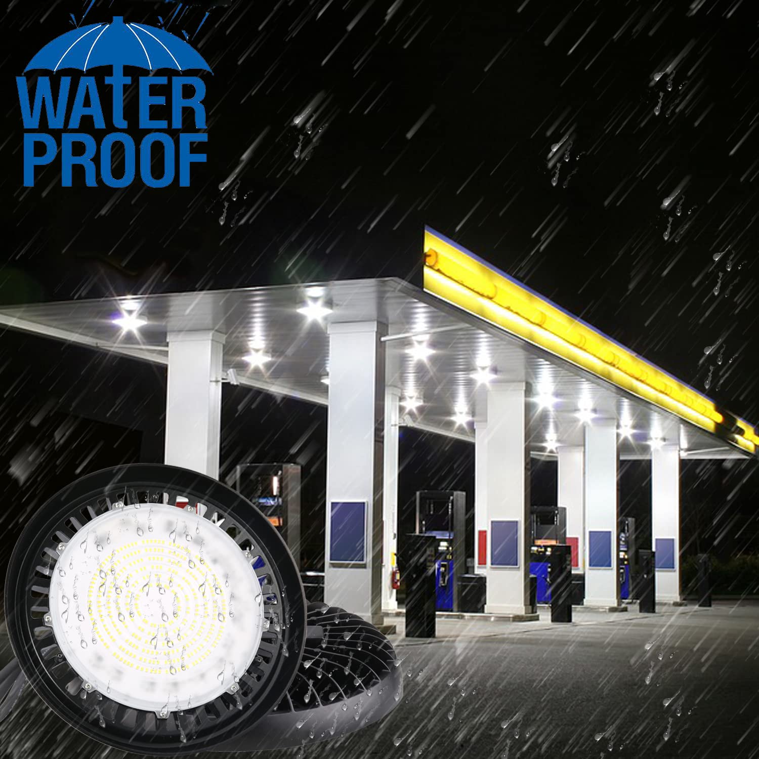 2 Pack LED High Bay Light with US Plug 6FT Cable, 120V 200W 26000LM 5000K Daylight, 800W-1000W HID/HPS Equivalent, UL IP65 Commercial Warehouse Lighting for Workshop,Garage, Gym,Factory, Non-Dim
